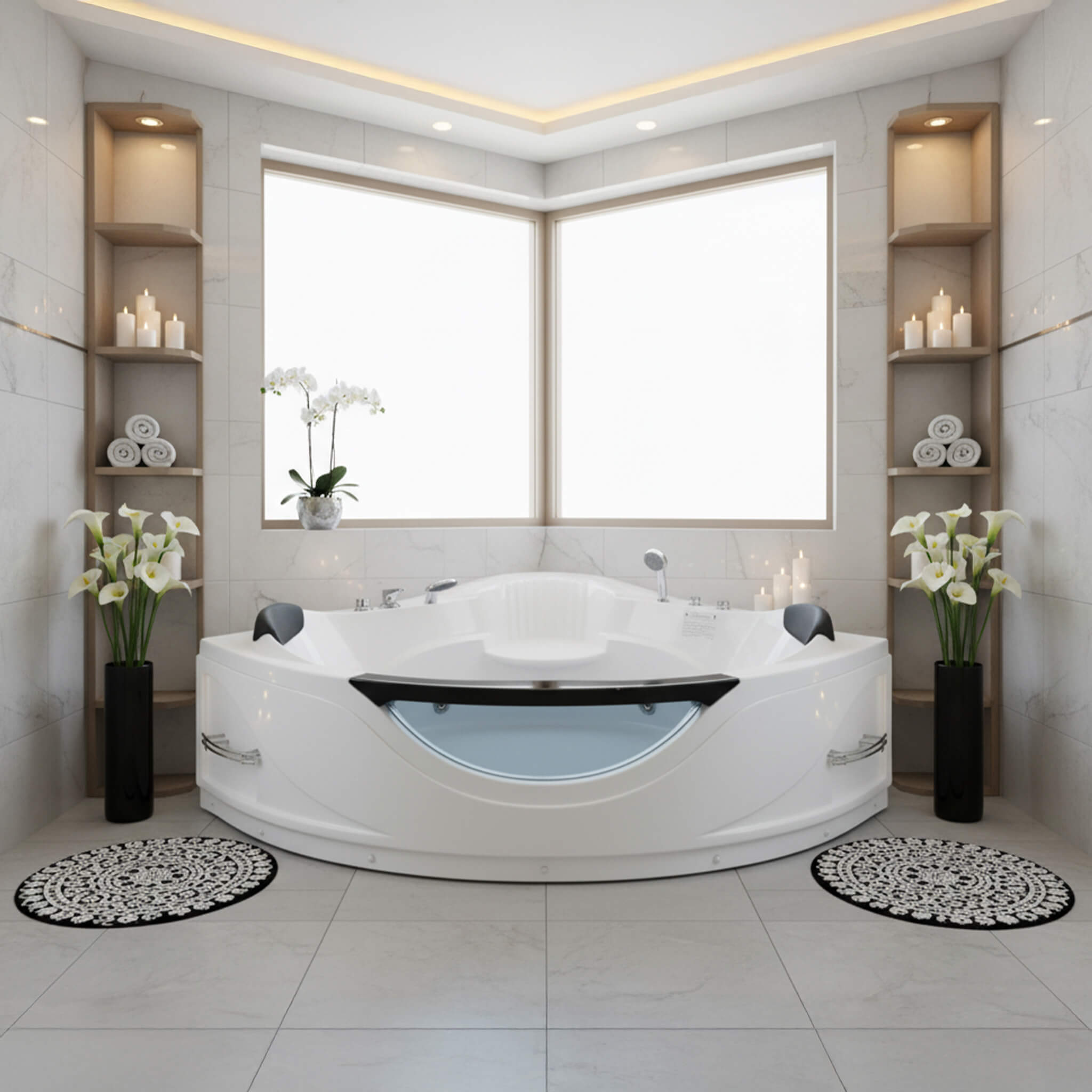 Alora 59-Inch 2-Person Luxury Corner Whirlpool Jetted Bathtub ...